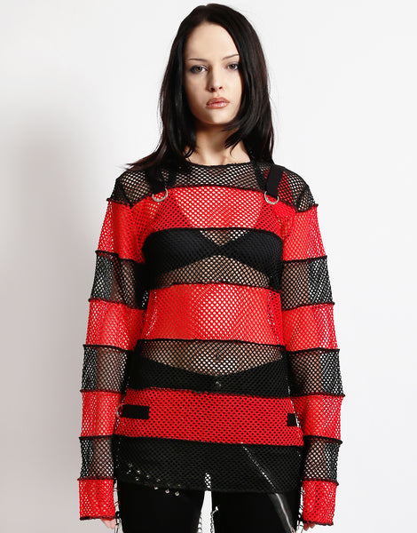 TRIPP NYC - MEGA MESH STRIPE JERSEY BLACK/RED
