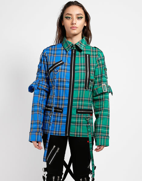 TRIPP NYC - SPLIT PUNK JACKET BLUE/GREEN PLAID
